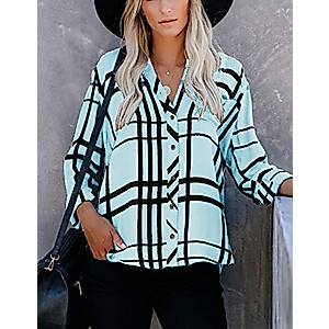 ZC&GF Women's Long Sleeve V-Neck Stripes Casual Blouses Pocket Button Down Shirt Tops