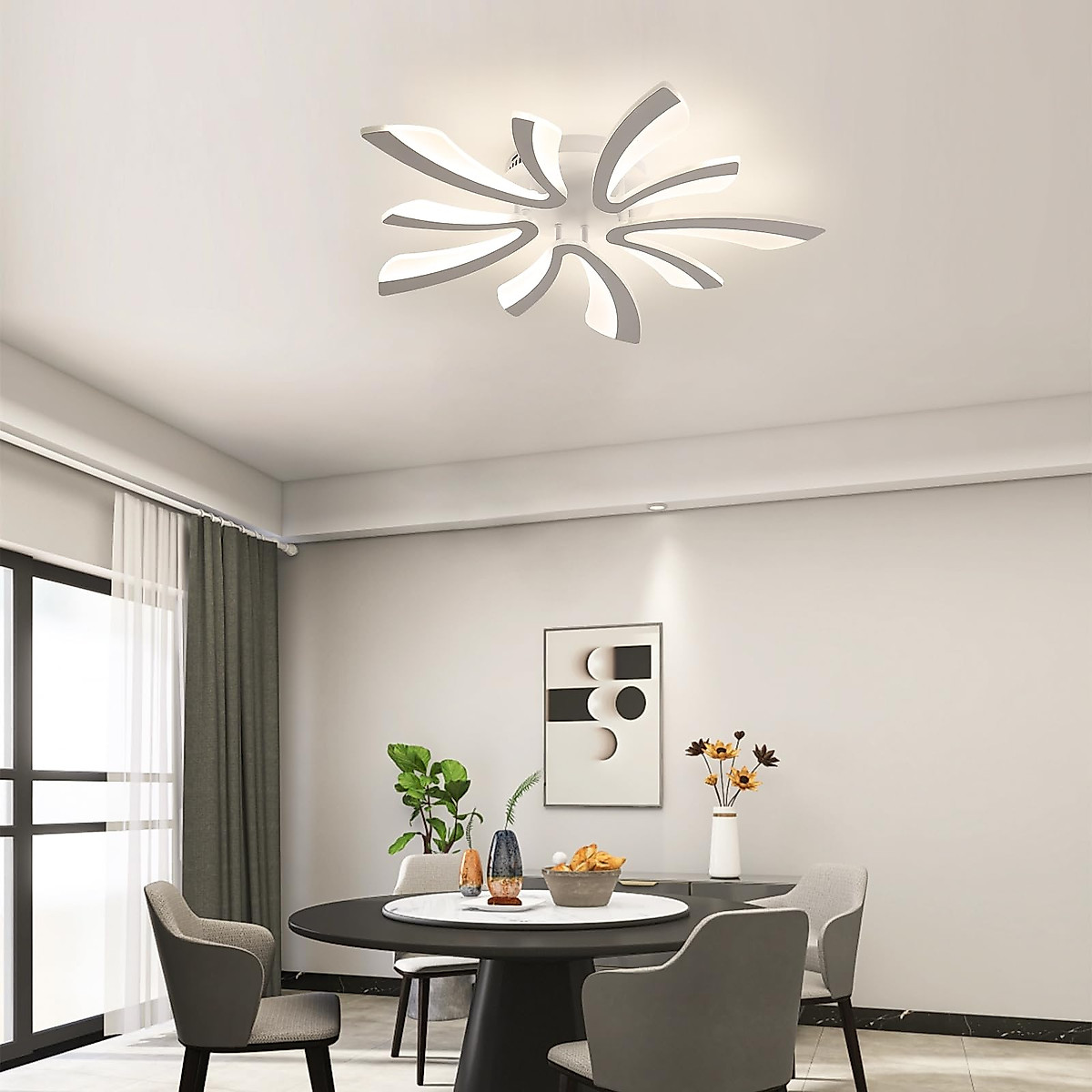Goeco Modern Ceiling Light, 27.5'' Dimmable LED White Acrylic V-Shaped Flush Mount Ceiling Lights, 3000K/4000K/6500K with Remote Control Ceiling Light Fixture for Living Room, Dining Room, Bedroom