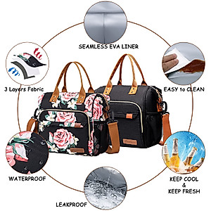 TuErCao Insulated Lunch Box for Women - Freezable Leakproof Ladies Lunch Bags for Work Office School - Reusable Adult Lunch Tote Bag Portable Soft Cooler Bag for Travel Beach Picnic Camping, Floral