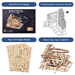 Rowood 3D Puzzles for Adults, Wooden Marblr Run Model Kit, DIY Building Kits for Adults to Build, Craft for Teens, Gift for Adults & Teen Boys Girls, Age 14+, Waterwheel Coaster