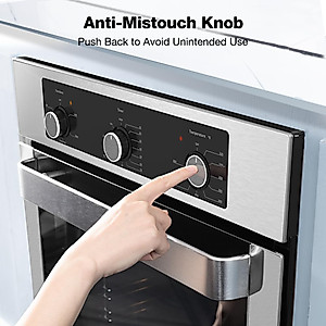 Single Wall Oven, thermomate 24" Built-in Electric Oven with 5 Cooking Functions, 2.79 Cu.ft. Electric Wall Ovens with Stainless Steel Finish, Mechanical Knobs Control, ETL Certified