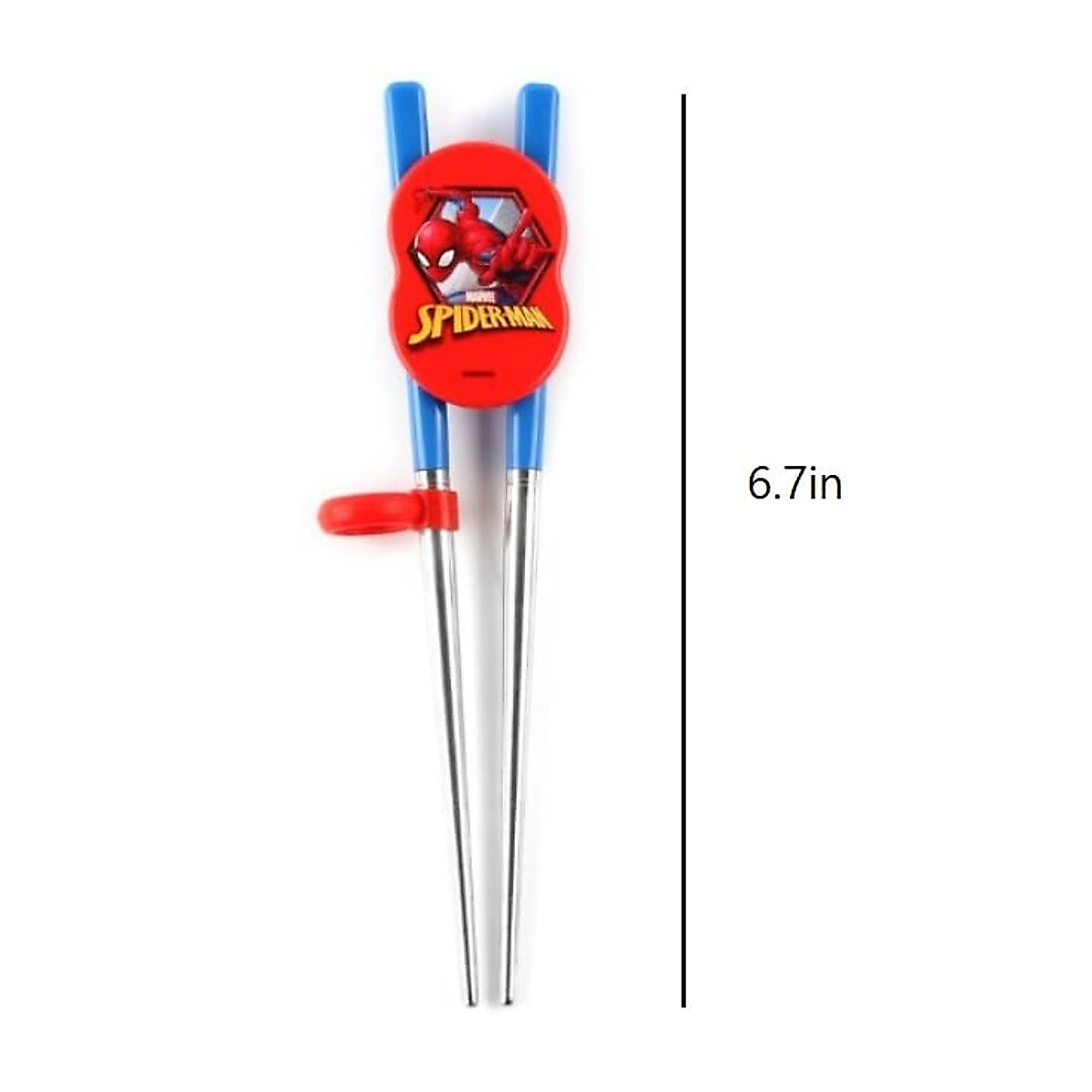 Lilfant Super Hero Spider Stainless Steel Training Chopsticks, Finger Ring Can Be Moved for Right or Left Handed, Made in Korea (A), 6.7in