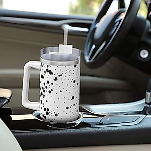 HULIBIN Black And White Dot Print Double Deck Stainless Steel Travel Coffee Cup With Lid 40 Oz Ice Bully Cup