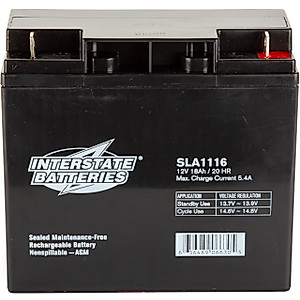 Interstate Batteries 12V 18Ah Battery (Nut & Bolt Terminal) SLA AGM VRLA Rechargeable Replacement for Solar Power, Generators, Medical Devices, Fences (SLA1116)