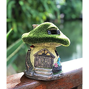 TIBLEN Solar Gnome Grass-Roof Mushroom Garden House , Outdoor Gnome House Figurine with Solar Lights, Little Garden Cottage Figurines