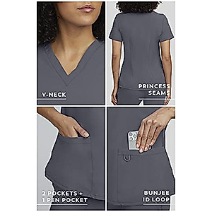 Scrubs for Women Sets 2 Pocket V-Neck Scrub Top with 5 Pocket Drawstring Scrubs Pant Women’s Scrubs Set 100200 (Size M, Color Pewter)