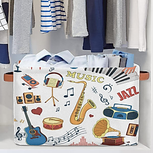 Musical Instruments Storage Basket Cube Piano Guitar Large Toys Storage Box Bin with Handle Collapsible Closet Shelf Cloth Organizer for Nursery Bedroom,15x11x9.5 in,1 Pack