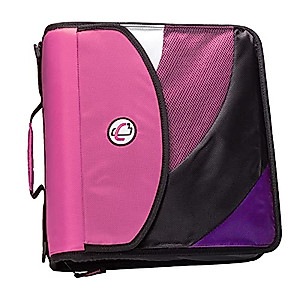 Case-it The Dual Zipper Binder - 2 Inch D-Rings- Includes 5-color Tab Expanding File Folder - 800 Page Capacity - [Pink]