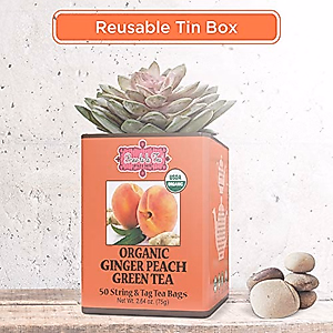 Brew La La Organic Green Tea - Natural Ginger Peach Flavor - 50 Double Chambered Tea Bags - Low Caffeine Tea - USDA Certified Organic - NonGMO - Gluten Free