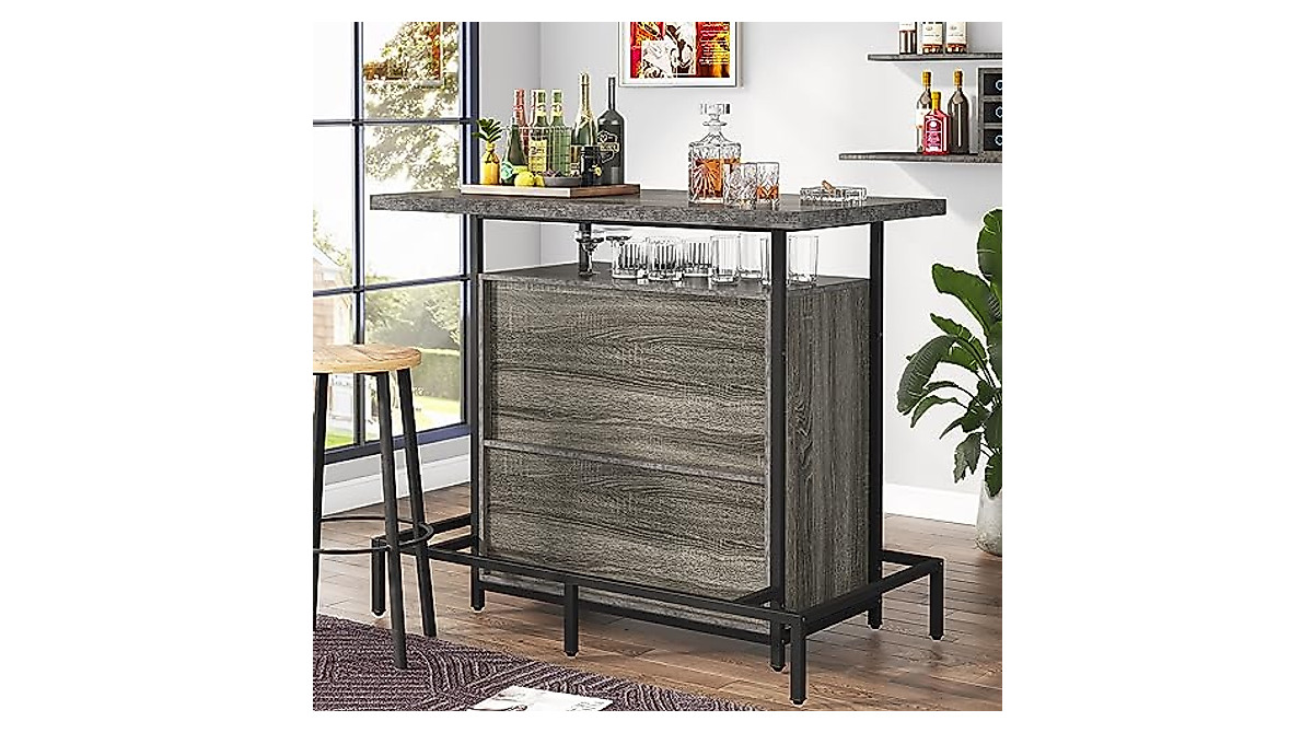 Stylish Industrial Home Bar Unit with Wine Storage & Glass Holders