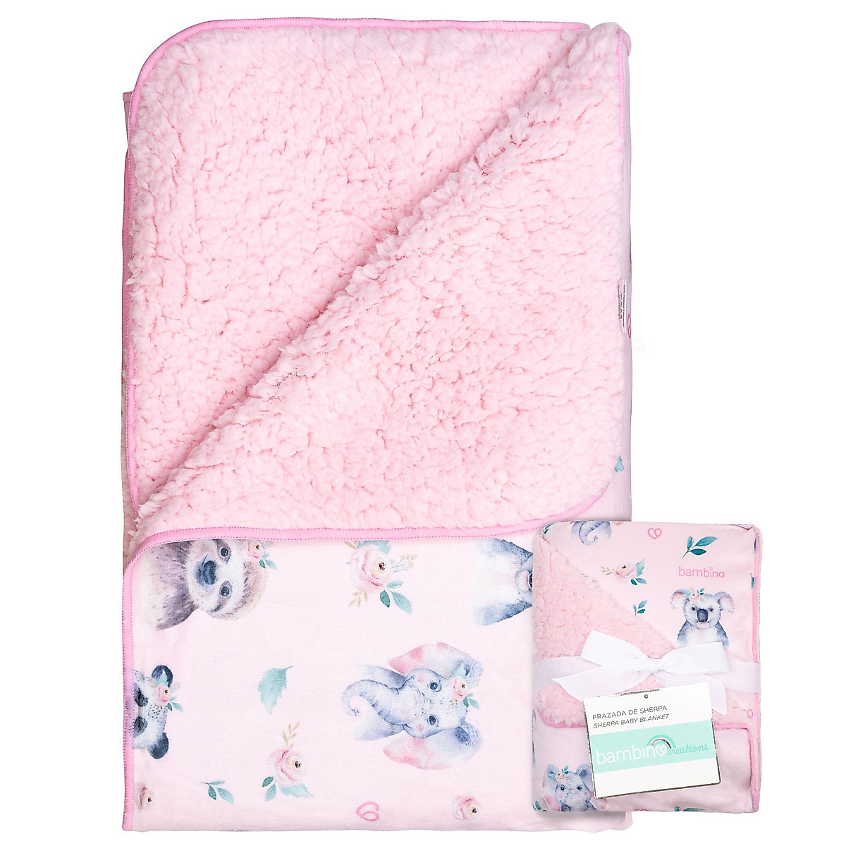 BAMBINO CREATIONS Sherpa Baby Blanket, Cuddly Soft 2-Layer, 39.37" L x 29.92", Pink