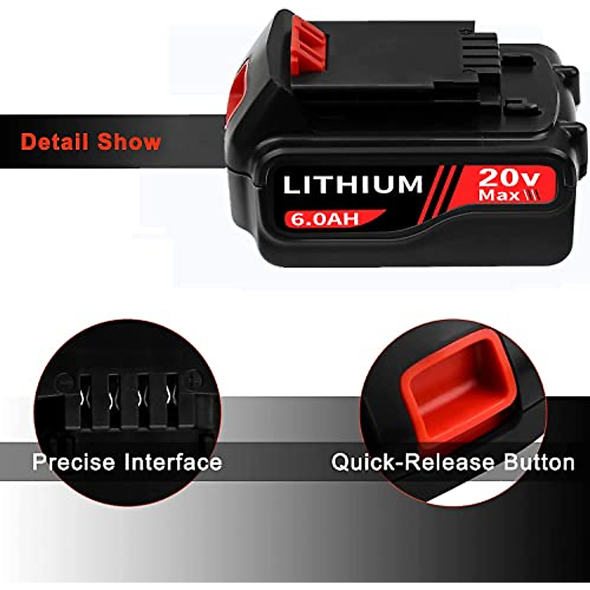 2 Pack 6.0Ah Battery Replacement for 20V Battery Max Lithium Ion Battery