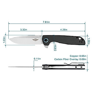 OKNIFE Freeze 2 Folding Pocket Knife, EDC Folding Knife with Carbon Fiber Overlay Handle, 154CM Steel Blade and Ceramic Ball Bearing Washer for Camping