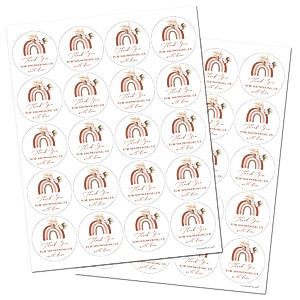 2" Round Pampas Grass Boho Rainbow Baby Shower Thank You Favor Sticker - Set of 40