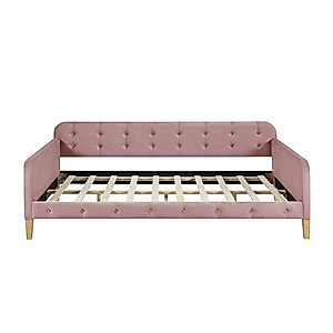 RORIGAT Twin Size Velvet Upholstered Dayed with Button Tufted Design and 4 Wood Support Legs,Twin Day Bed Frame,Easy to Assemble,Pink