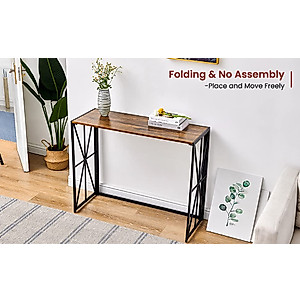 FurniturerR Computer Desk 39.4'' Folding Table Home Office Writing Desk Student Study Modern Laptop Desk Sturdy Work PC Table No Assembly Side Table Wooden Desk with Metal X-Frame, Brown