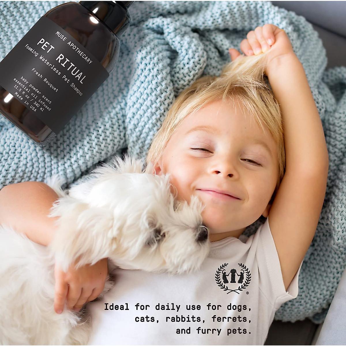 Muse Apothecary Pet Ritual Foaming Waterless Shampoo for Dogs, Waterless Dog Shampoo Foam, No Rinse Dog Shampoo, Waterless Dog Shampoo for Large Dogs - Essential Oils Infused, 11.5oz Lavender Fields