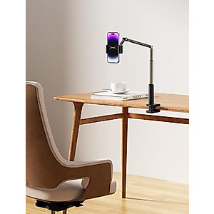 JSAUX Phone Holder for Desk and Bed Compatible with iPhone 15 14 13 12 Overhead Phone Mount Gooseneck Phone Stand Flexible 360 Lazy Long Arm Clamp Clip for Table Bedside [1-Pack, Black]