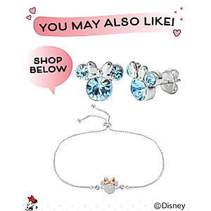 Disney Minnie Mouse Birthstone Jewelry, March Birth Month Pendant Necklace, Silver Plated, Aquamarine Blue Crystal