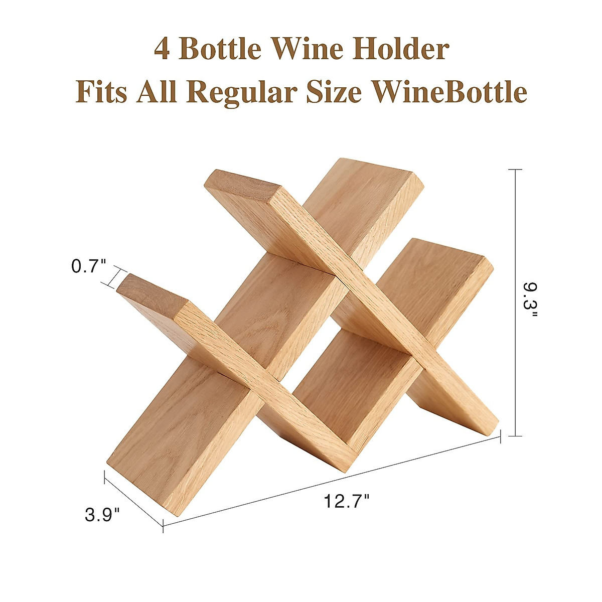 TREOAKWIS Wine Rack Countertop Oak Solid Wood Wine Organizer Rack 4 Bottles Holder for Wine, Drinks, Beer, Suit for Home, Bar, Kitchen,Cellar Basement,Oak