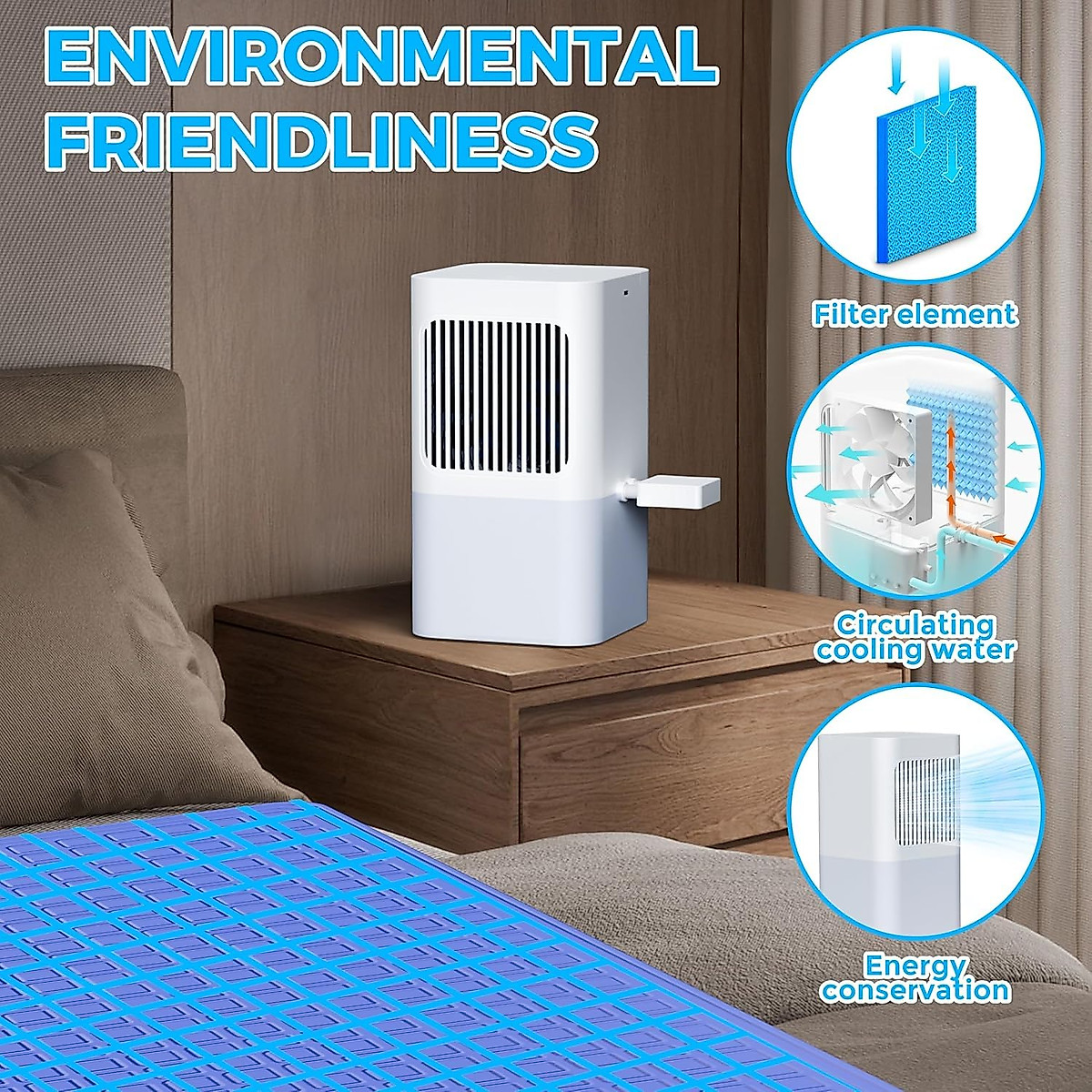 Bed Cooling System - Newest Water Cooling Mattress Pad with Water Cooling System, Portable Chiller with Remote Control, PVC Chilled Mattress Topper and Small PVC Pillow - 63" L x 28" W