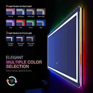 LOAAO 60X28 RGB LED Bathroom Mirror with Lights, Large, Anti-Fog, Dimmable Lighted Bathroom Vanity Mirror, Colorful Multiple Light Modes, RGB Backlit + Front Light, Memory Function