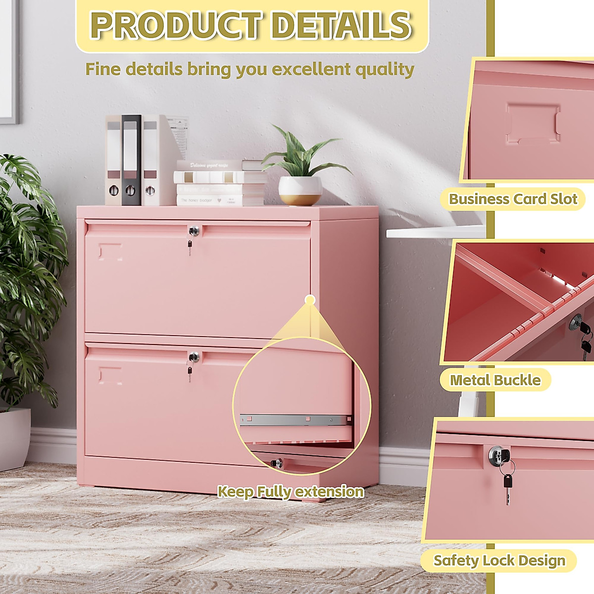 GangMei 2 Drawer Lateral File Cabinet, Lockable File Cabinet with Drawers,Ins-Design 35.43 inches Wide Files Cabinet with Hanging Bars,Assembly Required (White, 2 Drawer)…