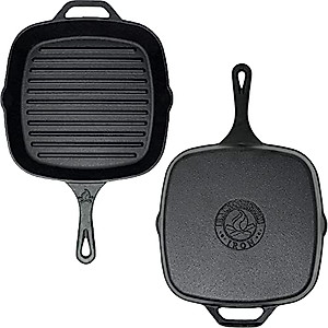 Backcountry Iron 10.5 Inch Square Grill Pan Medium Pre-Seasoned Cast Iron