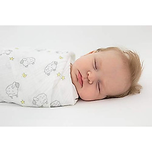SwaddleDesigns Cotton Muslin Swaddle Blanket, Receiving Blanket for Boys & Girls, Best Shower Gift, 46x46 inches, Little Lambs, Sterling