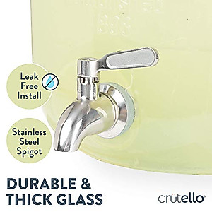 Crutello 2 Pack Glass Beverage Dispenser with Stainless Steel Spigots, 2 Gallon Drink Dispenser Metal Black Stand, Lemonade, Tea, Water, Mason Jar Style | A Family-Owned American Brand