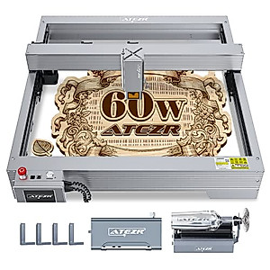 ATEZR P10 Combo 60W Laser Engraver with 500x500mm Laser Honeycomb Work Table & Air Assist & Rotary Roller, 430 * 430mm Working Area, 10W Laser Power CNC Laser Engraver for PC/Mobile