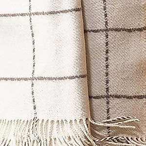 SARO LIFESTYLE Geometric Windowpane Design Tassel Wool Blend Throw Blanket, 50" x 60", Ivory