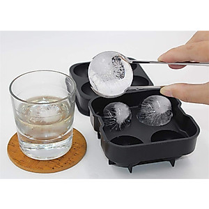 Whiskey Stones Set include 4 Large Sphere Granite Whiskey Rocks + Silicone Ice cube tray + Stainless Steel Tong. Large and Reusable whiskey stone could chill your Whiskey & Beverage longer