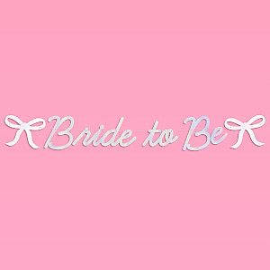 xo, Fetti Bride to Be Bow Banner Iridescent Foil + Pink Glitter , 5 Ft. | Bachelorette Party Decoration, Tying the Knot Bride Bach Decor, Bridesmaid Favor, Engagement Gift, Bridal Shower Supplies, Photobooth Backdrop
