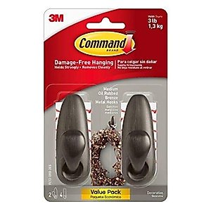 Metal Hooks, Oil-Rubbed Bronze, 3-Lb., 2-Pk.