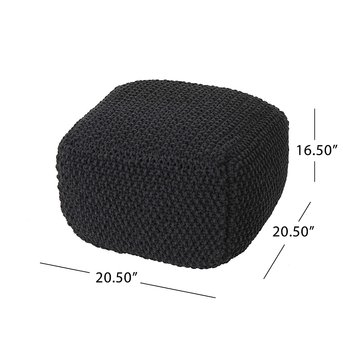 Christopher Knight Home Joyce Knitted Cotton Square Pouf, Dark Grey Small