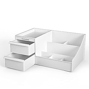 VZINO Drawer Makeup Organizer for Vanity, Large White Desk Organizer for Cosmetics, Skincare, or Stationery, Perfect for Bedroom and Office Countertops