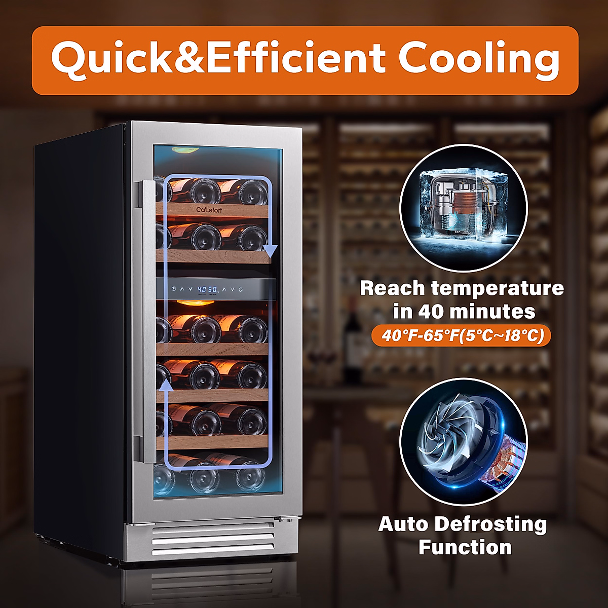 Ca'Lefort 15 Inch Wine Fridge, 28 Bottle Wine Cooler Refrigerator, 40-65°F Wine Refrigerator Glass Door, 3 LED Dual Zone Wine Fridge, Built-in or Freestanding Fridge for Home/Bar/Kitchen (3.0 cu.ft)