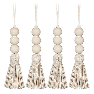 Wood Bead Garlands,Farmhouse Beads Tasels,Rustic Country Decor Prayer Beads for Home Door Knob Decor