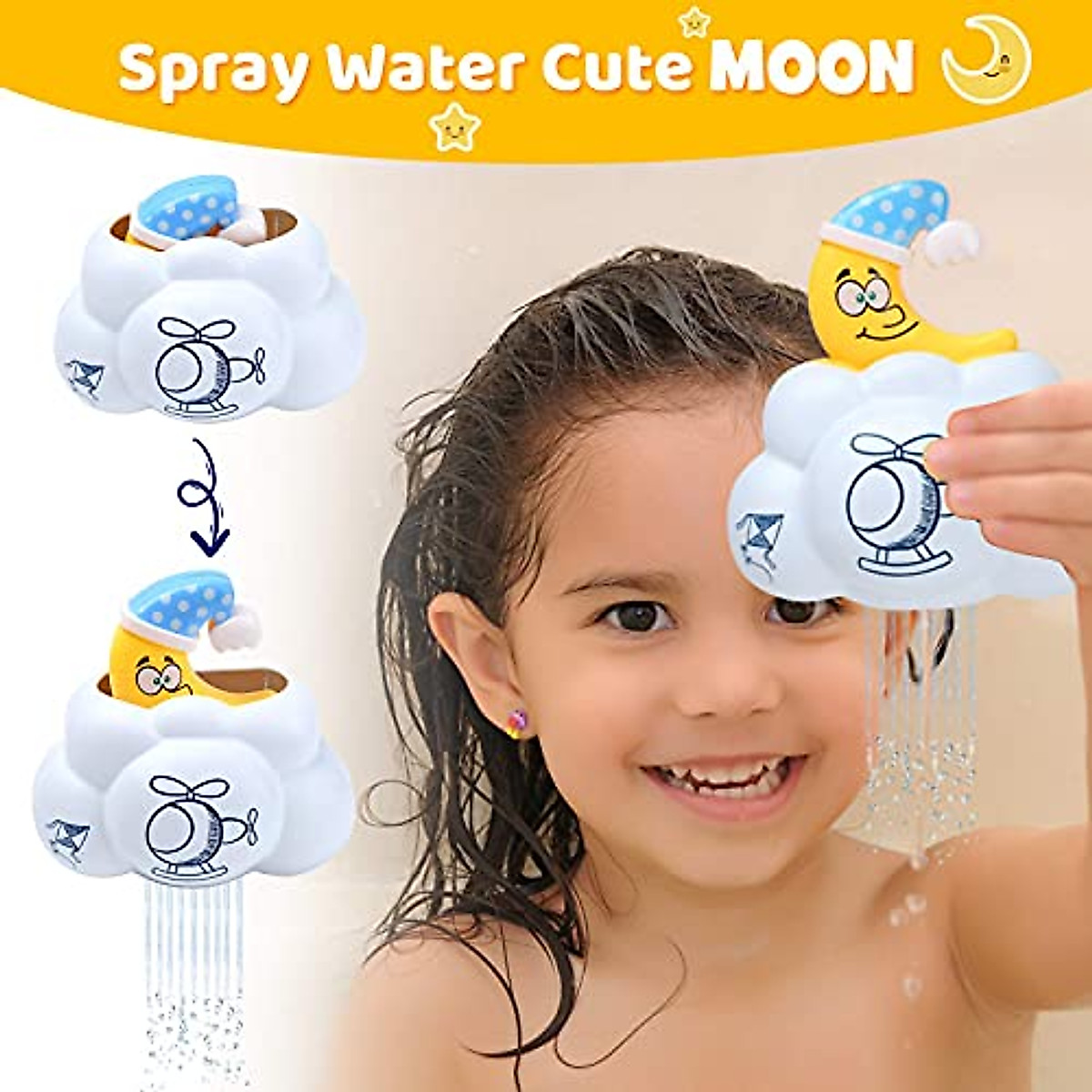 Bath Toys for Toddlers, 3 Pcs Baby Bath Toys - Wind-up Fish Bathtub Set, Spray Water Cloud & Hand-Pull Whale - Water Gun Bath Birthday Gifts for Kids