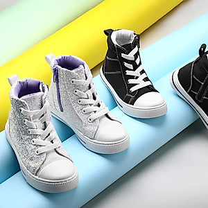 K KomForme Kids Sneakers for Boys and Girls Toddler Canvas High Top Walking Causal Shoes with Zipper Grey