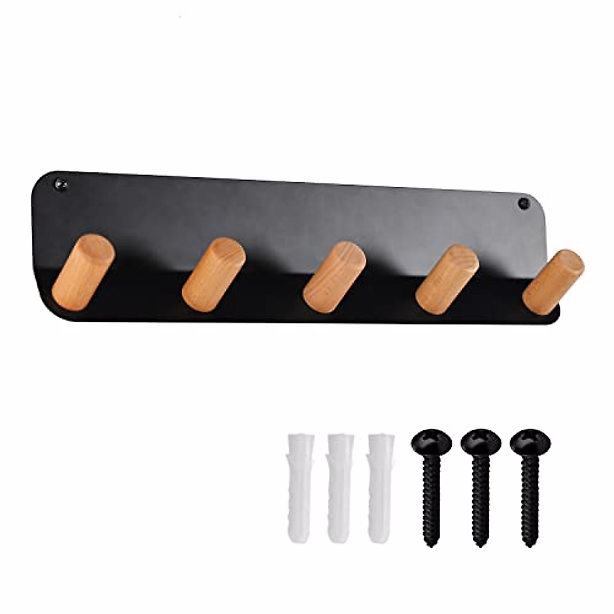Faveaux Wall Mounted Coat Rack Wood Wall Hooks Hanging Hanger Pegs Metal Wooden Modern Boho Accordion Wall Room Decor Clothing, Coats, Towel, Hat, Scarf Rack Wall Mount, Heavy Duty Black Pack of 1