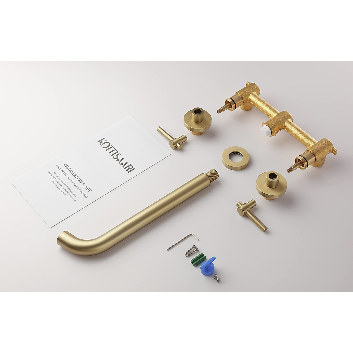 Wall Mount Tub Filler,Two Handle Bathtub Wall Faucet,Extra Long Spout Reach with High Water Flow,Brass Rough in Valve Included, Gold Brushed