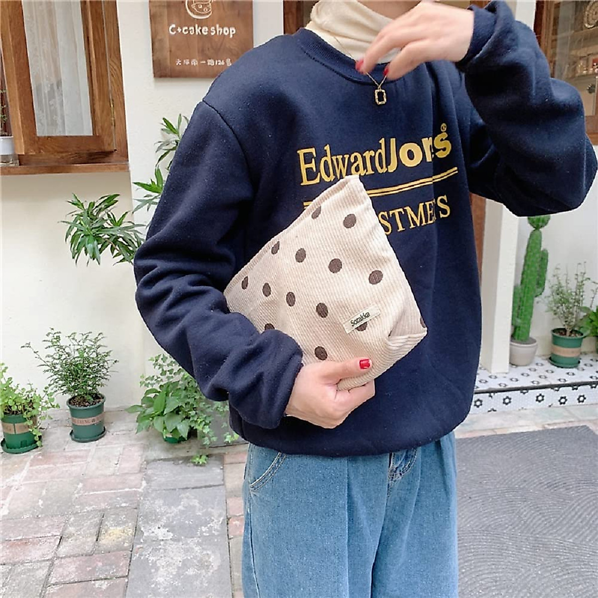 Corduroy Cosmetic Bag For Women Polka Dot Makeup Bag Travel Toiletry Bag For Women Aesthetic Stuff Girls Case Bags Alipearl (Light Pink)