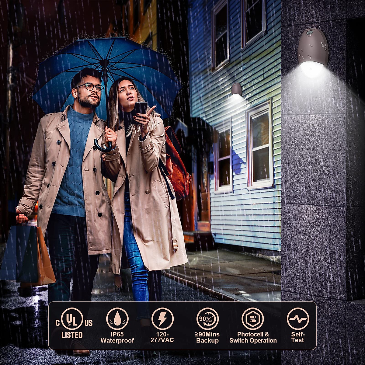 Led Emergency Light With Battery Backup Photocell Sensor,Outdoor Emergency Wall Pack Light,Waterproof Self Test Commercial Exterior Aluminum Emergency Light,120-277V UL 924 Wet Location (1 Pack)