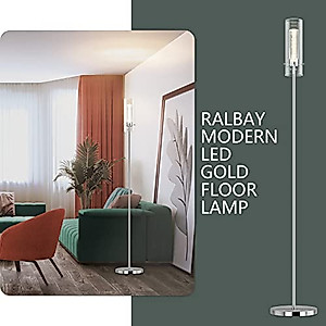 Ralbay Chrome Floor Lamp, Glass LED Floor Lamp Chrome Tall Floor Lamp,Modern Torchiere LED Floor Lamp,Chrome Glass Floor Lamp for Living Room, Silver Slender Glass Standing Lamp for Bedroom