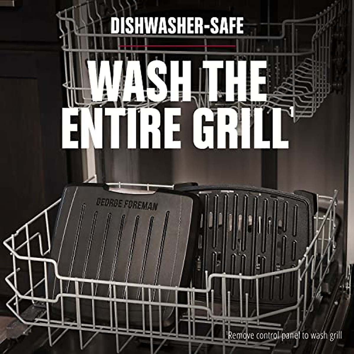 GEORGE FOREMAN® Contact Submersible™ Grill, 5-Serving Grill - Black Plates, Wash the entire grill