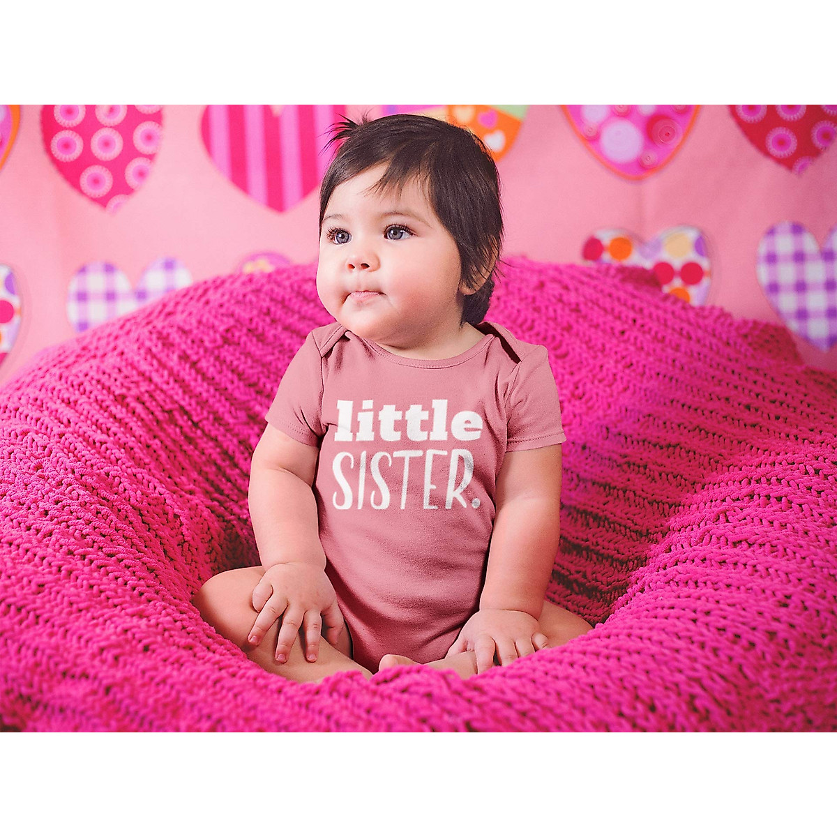 Unordinary Toddler little sister newborn outfit baby coming home bodysuit girl rompers gift clothes (White on Mauve, 0-3 Months)