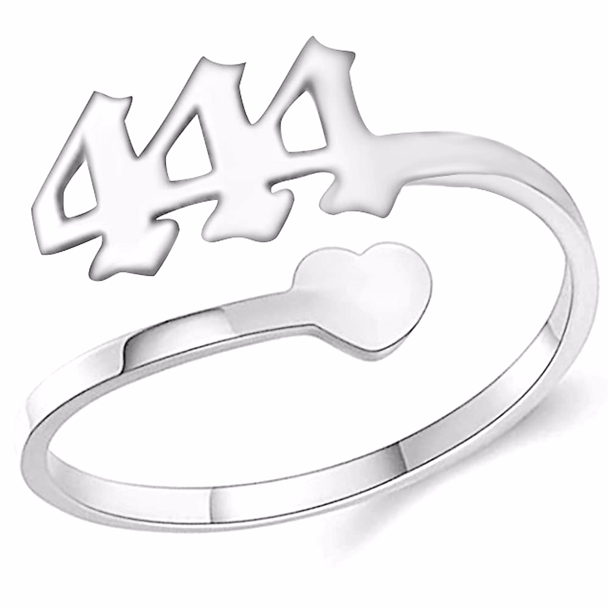 Jude Jewelers Stainless Steel Heart Charm Luck Angel Number Adjustable Size Wedding Band Anniversary Promise Ring (Silver-444, Adjustable)