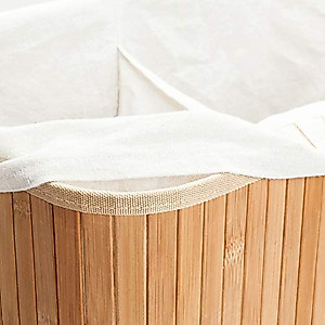 Double-Lattice Bamboo Folding Basket Body with Cover Wood Color Slim Laundry Baskets Dirty Laundry Hamper Basket Home Corner Bin MITPATY